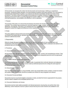 ISO 9001 Document Control Policy