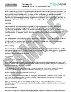 ISO 9001 Non-conformity and Corrective Action Policy