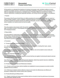 ISO 9001 Process Control Policy Template