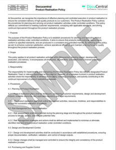 ISO 9001 Product Realisation Policy