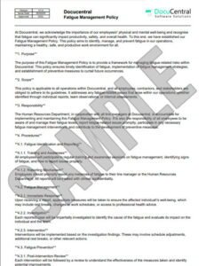 ISO 45001 Fatigue Management Policy