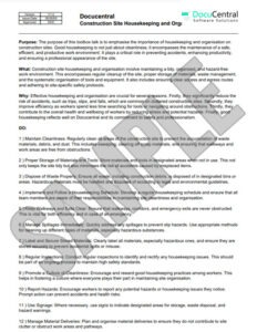 Construction Site Housekeeping and Organisation Toolbox Talk Template