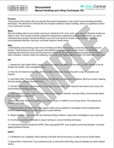 Manual Handling and Lifting Techniques Toolbox Talk
