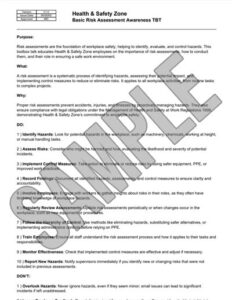 Basic Risk Assessment Awareness Toolbox Talk