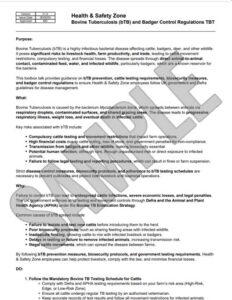 Bovine Tuberculosis (bTB) and Badger Control Regulations Toolbox Talk