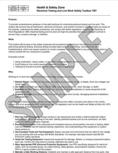 Electrical Testing and Live Work Safety Toolbox Talk