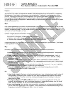 Food Hygiene and Cross-Contamination Prevention Toolbox Talk