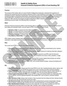 Personal Protective Equipment (PPE) in Food Handling Toolbox Talk