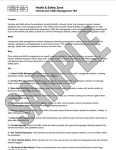 Vehicle and Traffic Management Toolbox Talk