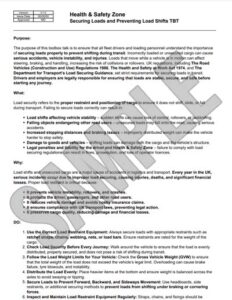 Securing Loads and Preventing Load Shifts Toolbox Talk