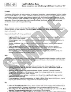 Speed Awareness and Safe Driving in Different Conditions Toolbox Talk