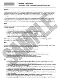 Vehicle and Trailer Coupling/Uncoupling Toolbox Talk